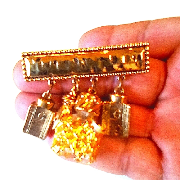 Carolee | Jewelry | Carolee Gold Charm Brooch With Intricate Details ...